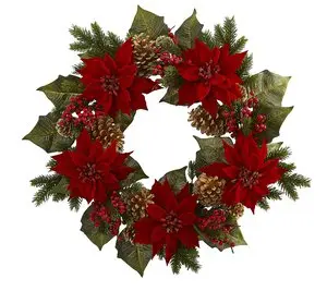 NEARLY NATURAL 24' Poinsettia, Berry And Pinecone Wreath Ne Arly Natural - One-color