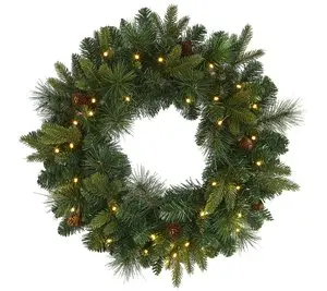 NEARLY NATURAL 24' Lit Mixed Pine Christmas Wreath Nearly N Atural - One-color