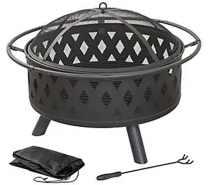 PURE GARDEN 32' Round Cross Weave Fire Pit With Cover - One-color