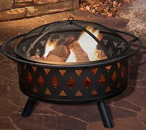 PURE GARDEN 32' Round Cross Weave Fire Pit With Cover