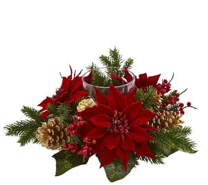 NEARLY NATURAL Poinsettia, Berry, And Pinecone Candelabrum Arly Natural - One-color