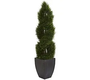 NEARLY NATURAL 5' Double Pond Cypress Spiral Topiary By - One-color