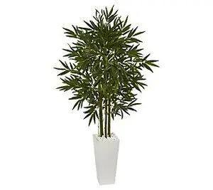 NEARLY NATURAL 6' Bamboo Tree In White Tower Planter By - One-color