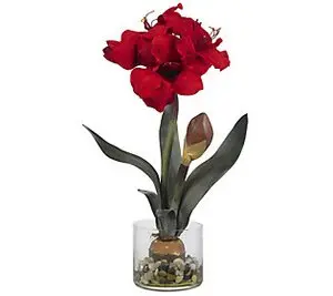 NEARLY NATURAL Amaryllis With Round Vase By - One-color