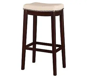 LINON Home Harper Walnut Finish Backless Fabric Top Bar Stool - One-color