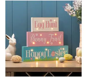 GLITZHOME Easter Led Lighted Stacking Block Tab Le Decor