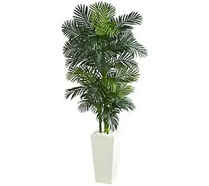 NEARLY NATURAL Golden Cane Palm Tree In White Planter Nearl Y Natural - One-color