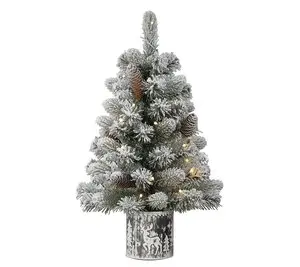 PULEO INTERNATIONAL Puleo Pre-lit 2' Flocked Table Top Artificial C Hristmas Tree - One-color