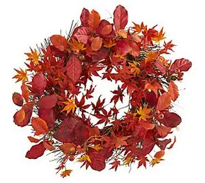 NEARLY NATURAL 22' Japanese Maple, Magnolia Wreath Nearly N Atural - One-color