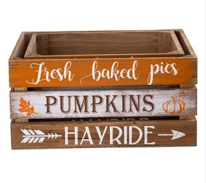 GLITZHOME Farmhouse Decorative Wooden Pumpkin B Xes S/2 - One-color