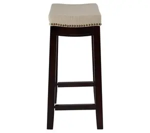 LINON Home Harper Walnut Backless Fabric Top Co Nter Stool