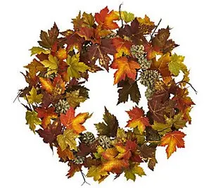 NEARLY NATURAL 24' Maple Pinecone Wreath By - One-color