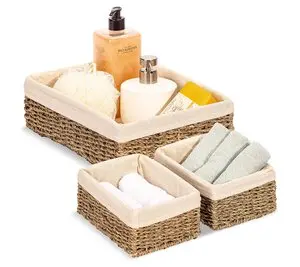 SORBUS Seagrass Baskets With Liners, Set Of 3