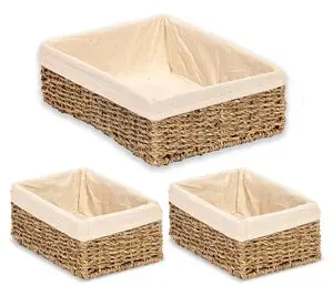 SORBUS Seagrass Baskets With Liners, Set Of 3
