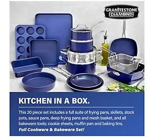 GRANITESTONE Blue 20 Piece Non-stick Cookware & Bakeware Set