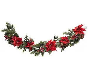 NEARLY NATURAL 60' Poinsettia & Berry Garland Nearly Natura L - One-color