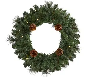 NEARLY NATURAL 20' Lit Pine Christmas Wreath By - One-color