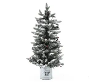 LUXEN HOME Luxenhome Pre-lit 3ft Artificial Flocked Chris Mas Pine Tree - One-color