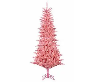 GERSON INTERNATIONAL 7.5' Pink Tuscany Tinsel Tree With Clear Lights - One-color