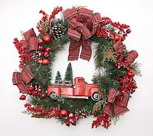HOME REFLECTIONS 26' Red Truck Wreath With Lights - One-color
