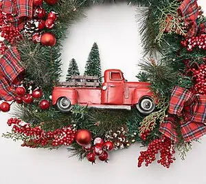 HOME REFLECTIONS 26' Red Truck Wreath With Lights