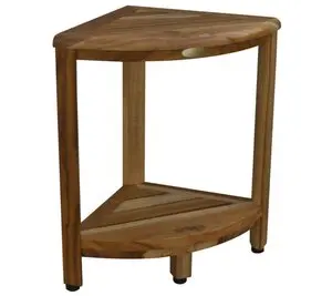 HOMEROOTS Teak Corner Shower Stool With Shelf N Atural Finish - One-color