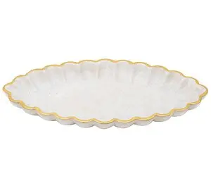 GODINGER 12x6.5 Oval Scalloped Marble Tray - One-color