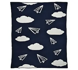 LUSH DECOR Hello Spud Navy Paper Airplanes Chenille Baby Blanket - One-color