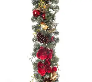 VILLAGE LIGHTING CO. Village Lighting 9' Prelit Led Garland Red Ma Gnolia - One-color
