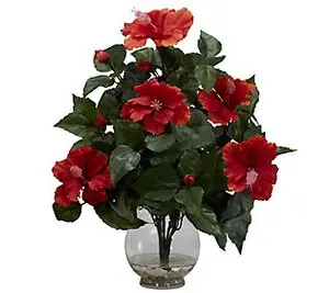 NEARLY NATURAL Hibiscus Arrangement In Glass Vase Nearly Na Tural - One-color