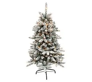 PULEO INTERNATIONAL 4.5' Flocked Birmingham Artificial Christmas Tr Ee 150 Lights - One-color