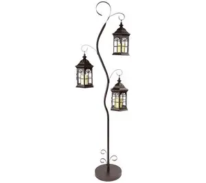 BACKYARD EXPRESSIONS Steel Stand With 3 Lantern S And Hooks - One-color