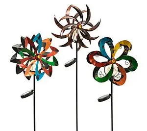 GERSON INTERNATIONAL Solar-powered Metal Yard Stakes Wind Spinners B Y Gerson Co - One-color