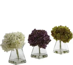 NEARLY NATURAL Set Of 3 Hydrangeas In Vases By - One-color