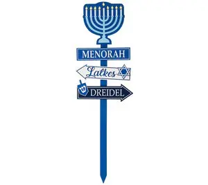 GLITZHOME Menorah And Dreidel Hanukkah Led Yard Garden Stake - One-color