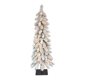 PULEO INTERNATIONAL 4' Prelit Flocked Alpine Pencil Tree - One-color