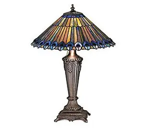MEYDA Tiffany Style 23' Peacock Cone Table Lamp - One-color