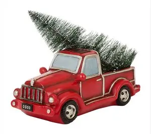 GLITZHOME Lighted Vintage Red Chritsmas Truck W Ith Tree - One-color