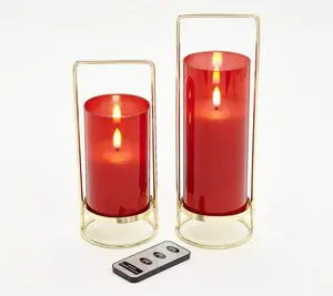 LIGHTSCAPES As Is S/2 Iridescent Glass Candles On Stand - One-color