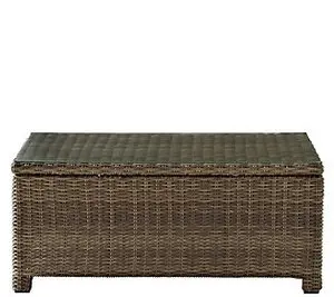 QVC Bradenton Outdoor Wicker Glass Top Table