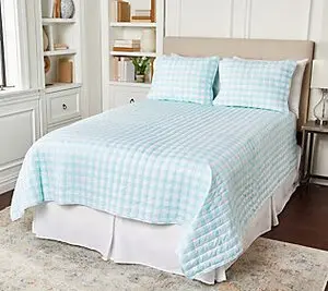 HOME REFLECTIONS Cotton Bloom Gingham Quilt Set King - One-color