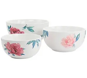 MARTHA STEWART 3 Piece Fine Ceramic Floral Bowl Set - One-color