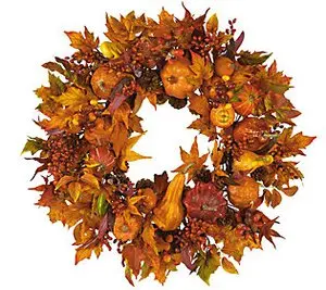 NEARLY NATURAL 28' Harvest Wreath By - One-color