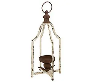 GLITZHOME Rustic Farmhouse White Metal Lantern Small