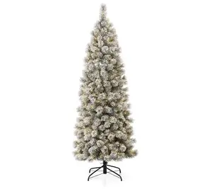 GLITZHOME 7.5ft Pencil Pine Led Lighted Faux Ch Ristmas Tree - One-color