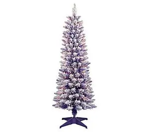 PULEO INTERNATIONAL Puleo Pre-lit 4.5' Flocked Purple Pencil Christ Mas Tree - One-color