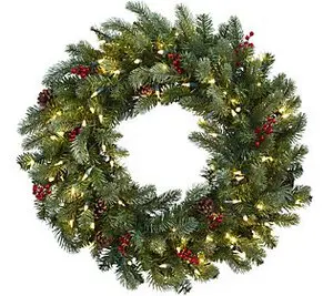 NEARLY NATURAL 30' Lit Pine Wreath W/ Berries & Pinecones N Early Natural - One-color