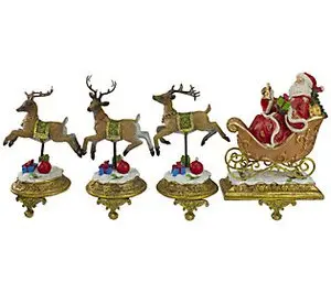 NORTHLIGHT Set Of 4 Santa And Reindeer Stocking Holders - One-color