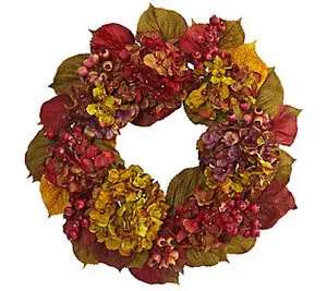 NEARLY NATURAL 24' Fall Hydrangea Wreath By - One-color