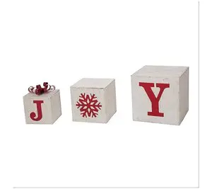 GLITZHOME Christmas Holiday Stacking Joy Wooden Block Statue